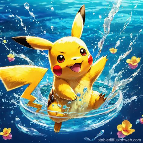Pikachu Swimming Laying Stomach Up Back Stroke Position Prompts