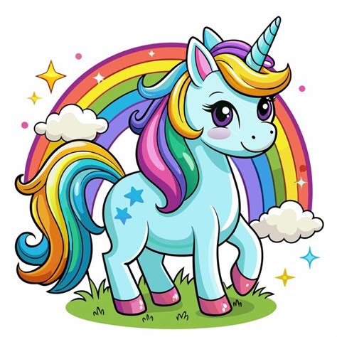 Cute Unicorn With Rainbow Cartoon Vector Icons Ilustração Ilustração