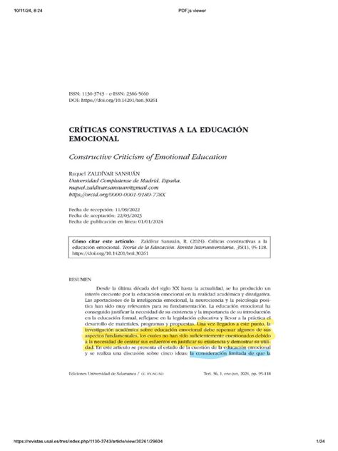 Críticas Constructivas A La Educación Emocional Pdf