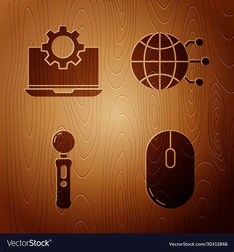 Set Computer Mouse Laptop And Gear Gamepad Vector Image