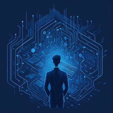 A Man Stands In Front Of A Circuit Board With The Words Intel On It Premium Ai Generated Image