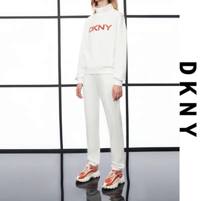 Dkny 【秋冬新品】唐可娜儿全棉加厚加绒logo印花收脚口女式休闲裤 In White Modesens