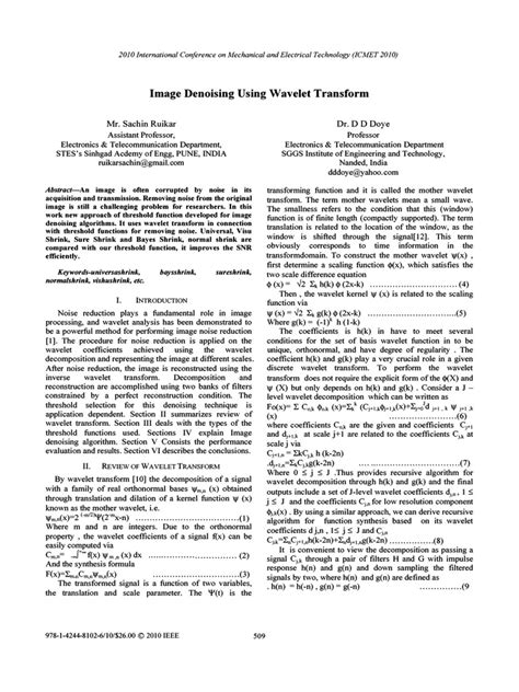 Image Denoising Using Wavelet Transform Pdf Wavelet Computer