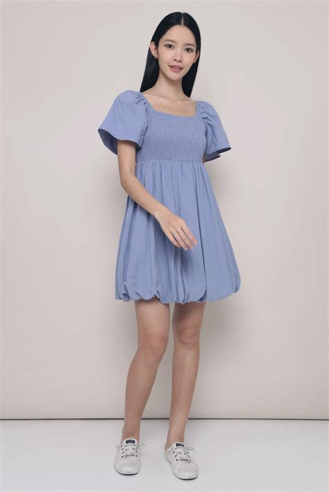 Avelie Smocked Bubble Dress Navy Hollyhoque