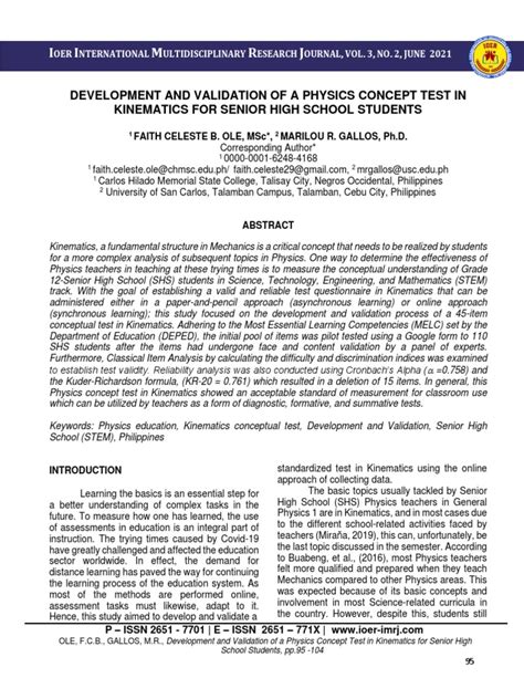 Development And Validation Of A Physics Concept Test In Kinematics For