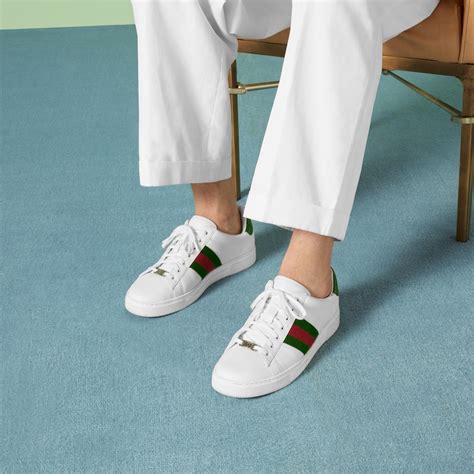 Mens Gucci Ace Sneaker With Web In White Leather Gucci® Za