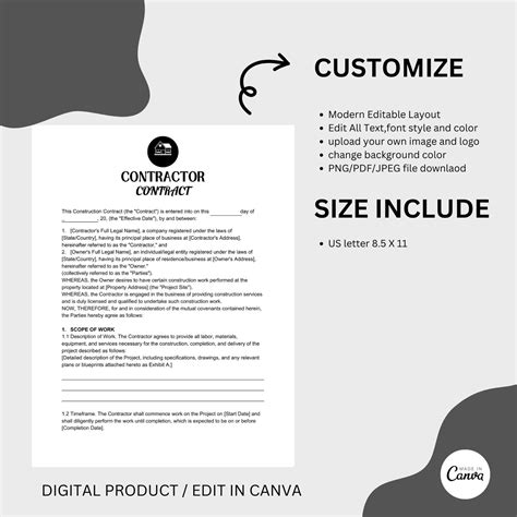 Editable Construction Contract Contractor Contract Template Simple