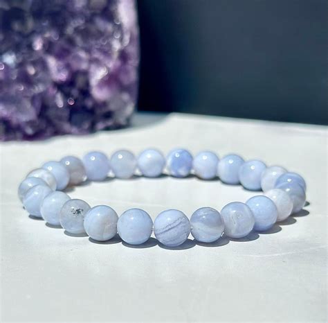 Blue Lace Agate Elastic Bracelet 6mm And 8mm Beads New Moon Beginnings