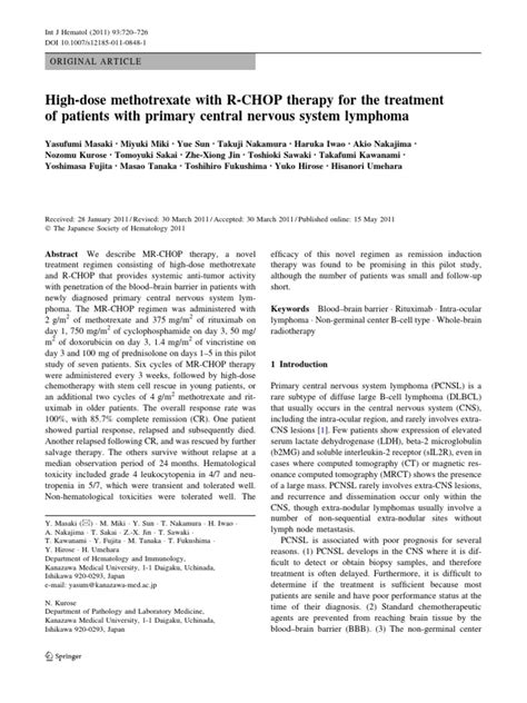 High Dose Methotrexate With R Chop Therapy For The Treatment Of Patients With Primary Central