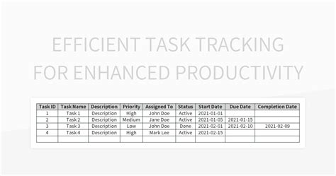 Efficient Task Tracking For Enhanced Productivity Excel Template And