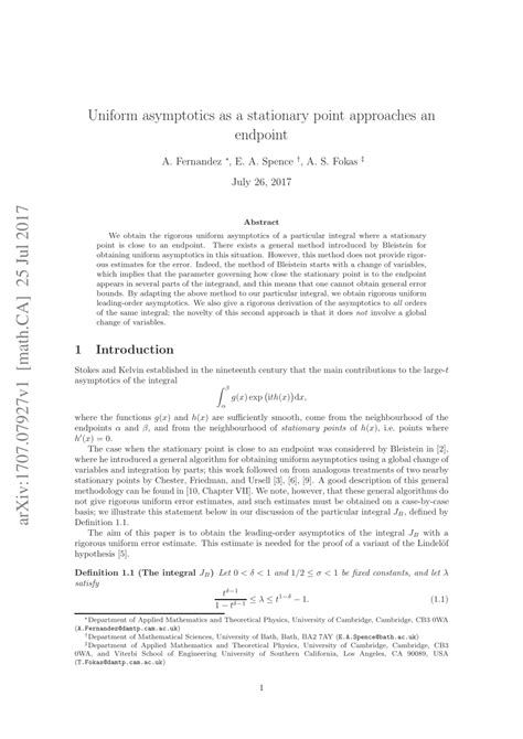 Pdf Uniform Asymptotics As A Stationary Point Approaches An Endpoint