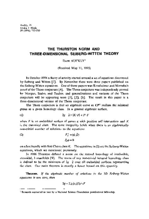Pdf The Thurston Norm And Three Dimensional Seiberg Witten Theory