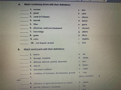 solved match combining forms with their definitions etilo b