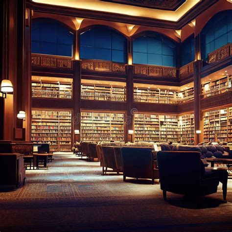 Interior Of A Large Library With Generative Ai Stock Illustration Illustration Of Urban