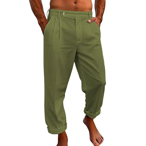 Mlqidk Cotton Linen Pants Men Casual Loose Fit Elastic Waist Long Pants