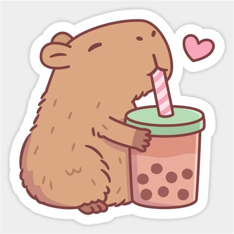 Cute Capybara Loves Bubble Tea By Rustydoodle Kawaii Stickers Cool