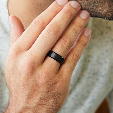 Unique Mens Wedding Band Black Promise Ring Tungsten Band Rellery