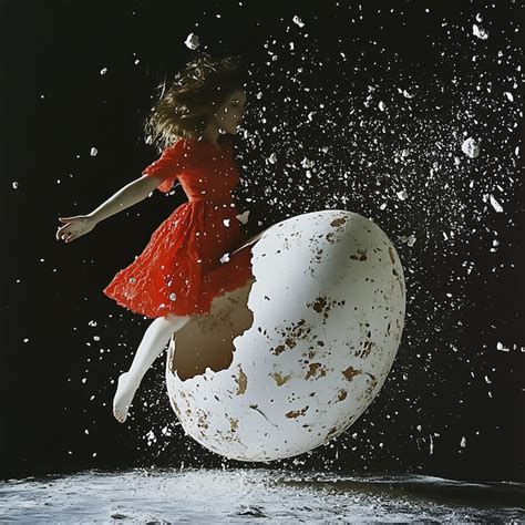Woman In Red Dress Jumps Out Of A Cracked Egg Premium Ai Generated Image