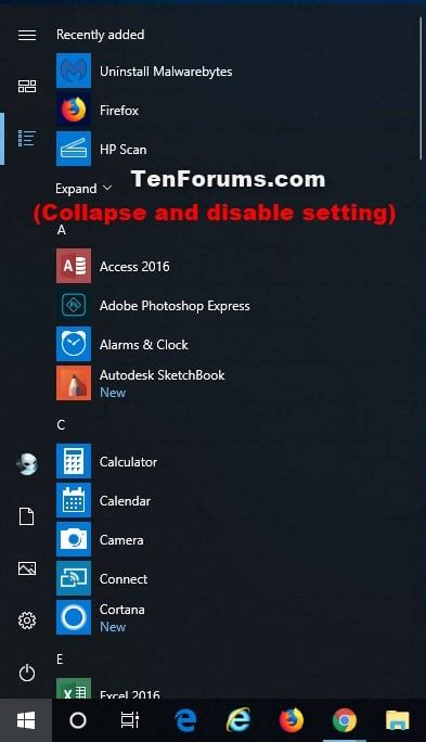 Add Or Remove All Apps List In Start Menu In Windows 10 Tutorials