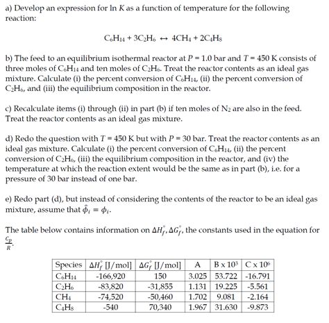 Solved a) Develop an expression for lnK as a function of | Chegg.com