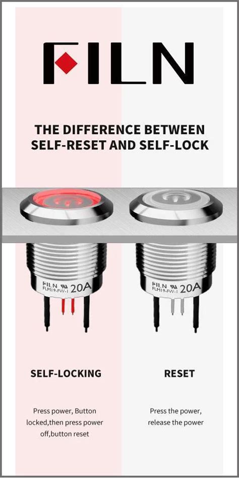 Filn Latching Push Button Switch 19mm 12v 120v Ip68 Waterproof