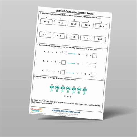 Year 1 Add Ones Using Number Bonds Homework Resource Classroom Secrets