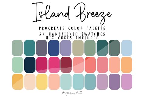 Island Breeze Procreate Color Palette HEX Codes Included