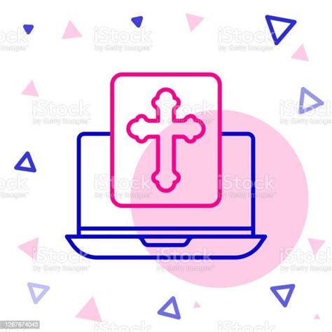 흰색 배경에 격리 된 랩톱 화면 아이콘의 선 크로스 다채로운 개요 개념 벡터 일러스트레이션 0명에 대한 스톡 벡터 아트 및 기타 이미지 Istock