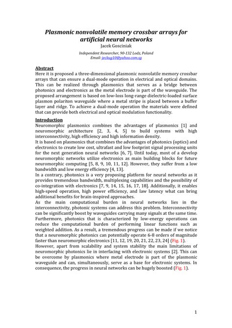 Pdf Plasmonic Nonvolatile Memory Crossbar Arrays For Artificial