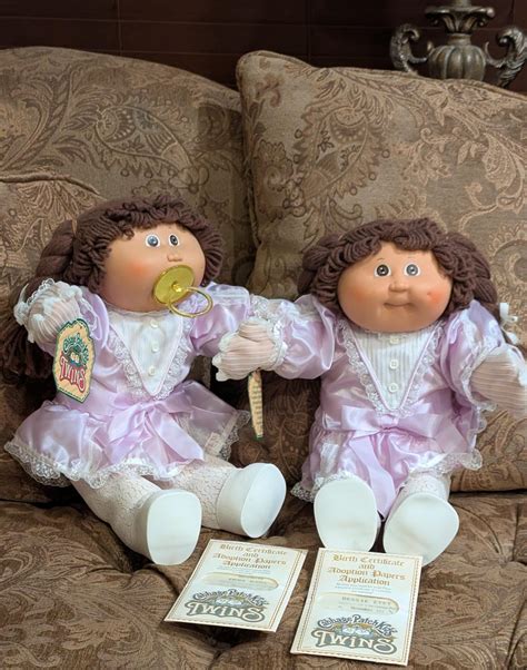 Vintage 1985 Cabbage Patch Twins Brunette Hair Hong Kong Dolls Etsy