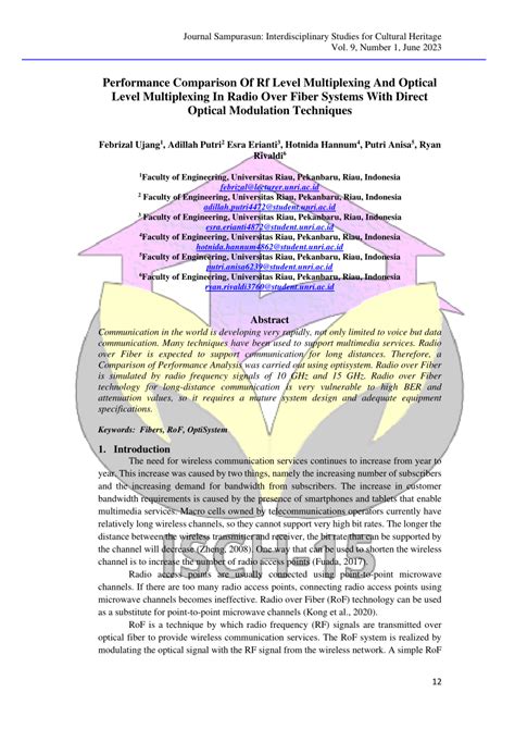 Pdf The Performance Comparison Of Rf Level Multiplexing And Optical