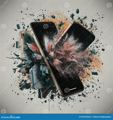 An Exploding Telephone Surrounded By Puffs Of Smoke And Bright Flashes Of Flame Stock