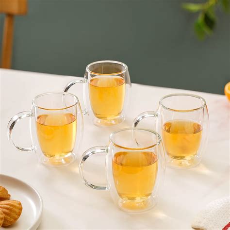 Set Of 4 Double Wall Glass Mugs 175ml Online Premium Coffee Mug