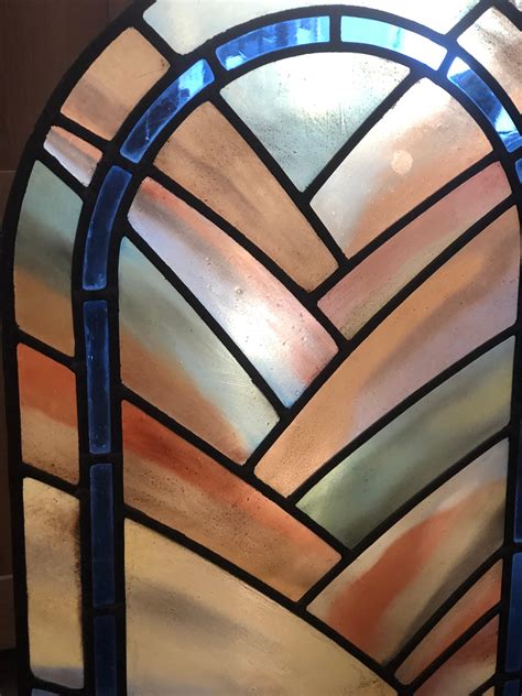 20th Century French Oval Stained Glass And Plexiglass Panel For Sale At