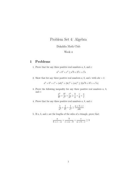 Algebra Inequalities Problem Set Pdf