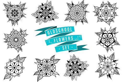 Oldschool Flowers Set Flower Drawing Design Flower Tattoo Designs