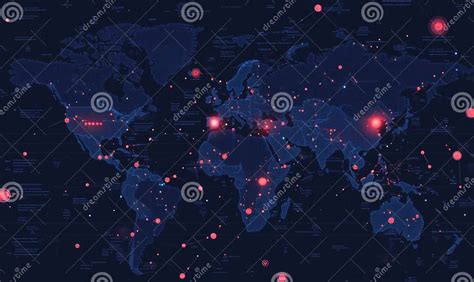 Global Network Map With Data Points And Connections Visualizing Information Flow Across