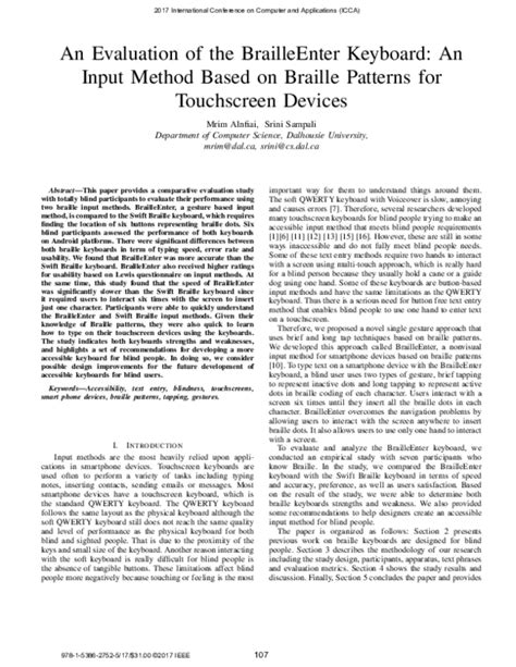Pdf An Evaluation Of The Brailleenter Keyboard An Input Method Based