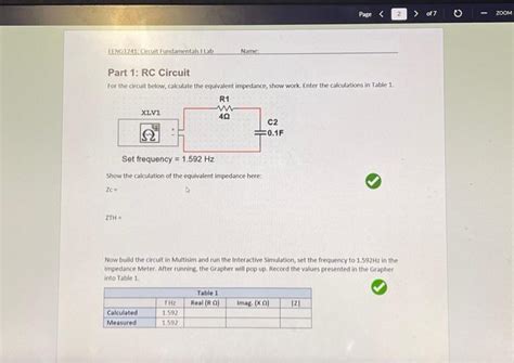 Solved Part RC Circuit For The Circuit Below Calculate Chegg