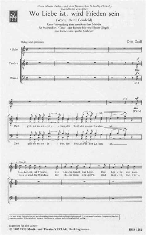 Wo Liebe Ist Wird Frieden Sein Otto Groll Noten Für Männerchor