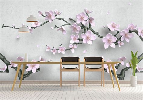 3d Floral Wallpaper Flowers And Tree Wall Mural Peel And Stick Etsy