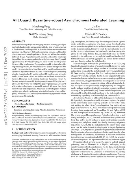 aflguard byzantine robust asynchronous federated learning deepai