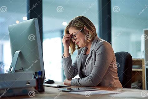 Headache Stress And Business Woman In Office Tired Or Fatigue While
