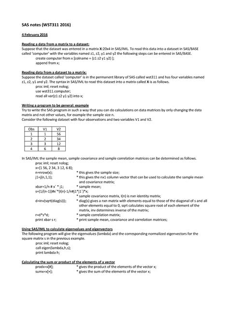 Sas Iml Notes 2016 Version Sas Notes Wst311 2016 4 February 2016