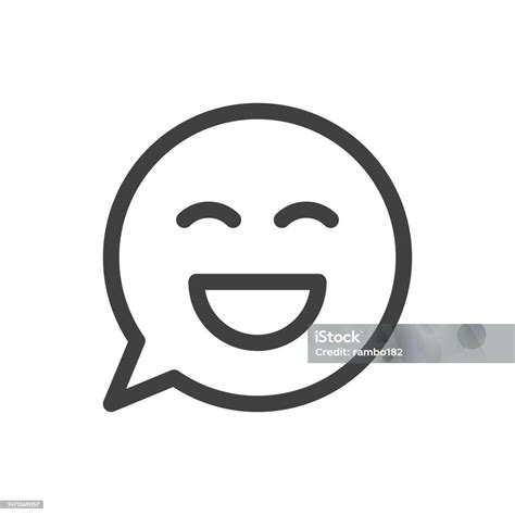 이모티콘 흰색 배경에 말풍선 선 벡터 아이콘 편집 가능한 획 완벽한 픽셀 모바일 및 웹용 윤곽선 벡터 그래픽 웃음에 대한 스톡