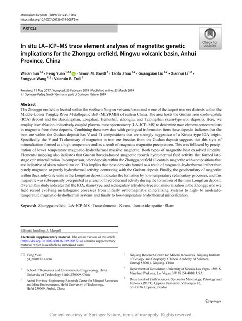 In Situ Laicpms Trace Element Analyses Of Magnetite Genetic Implications For The Zhonggu