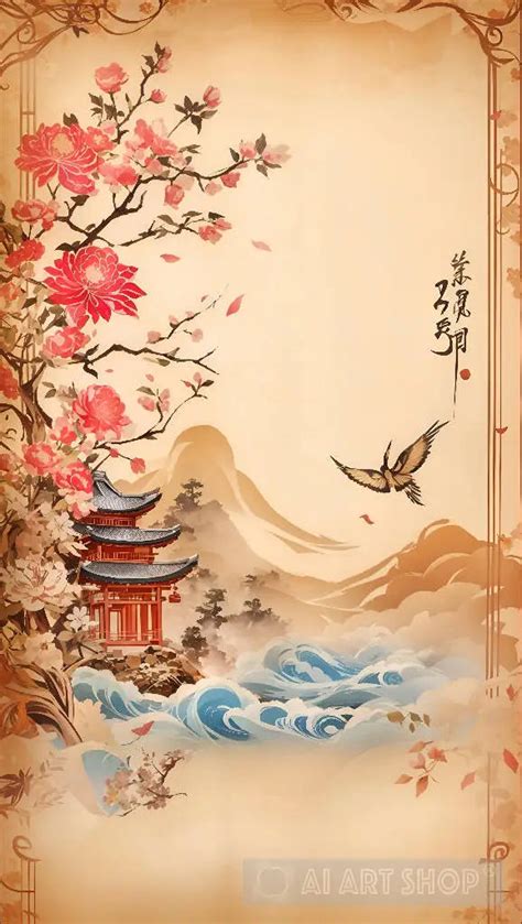 Parchment Paper Background With Oriental Japane