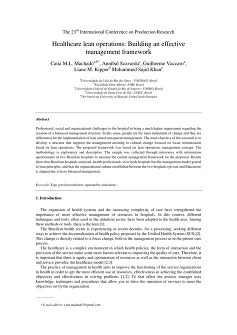Pdf Healthcare Lean Operations Building An Effective Management