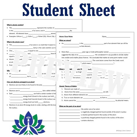 Atoms Powerpoint Presentation With Cloze Sheet Flying Colors Science