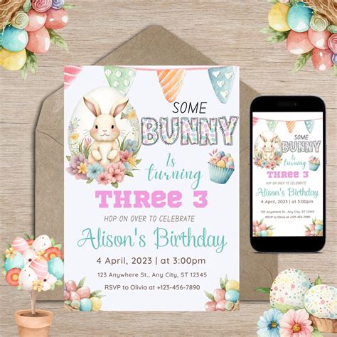Editable Easter Birthday Invitation Bunny Birthday Template Easter Birthday Invite Template